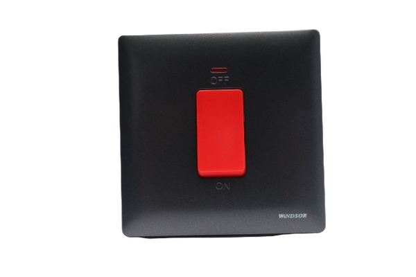 Windsor Innova Black 1-Gang Double Pole Switch with Neon Indicator 45A ...