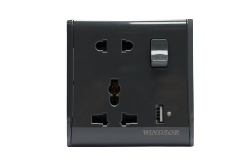 Windsor Pioneer Gun Metal 13A 1 Gang Universal Socket with USB - P484D ...